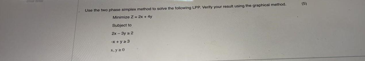 Solved 5 Use The Two Phase Simplex Method To Solve The 7678