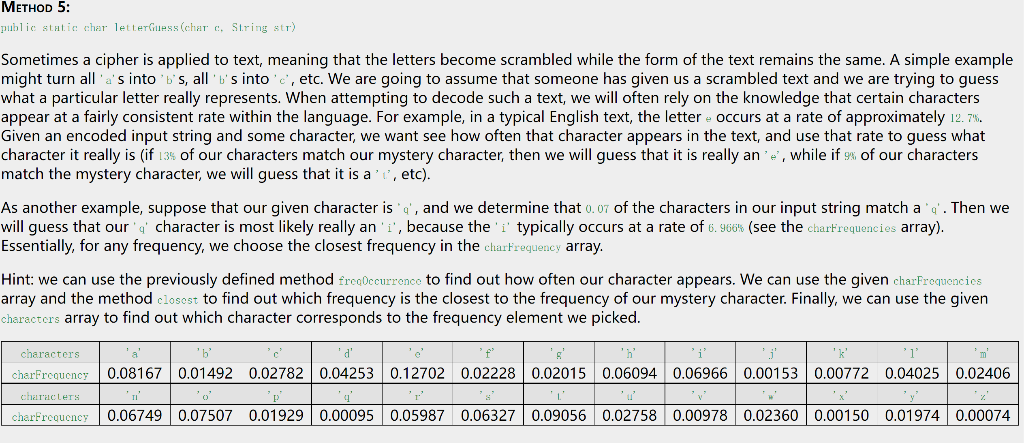 METHOD 5: public static char letterGuess (char c. | Chegg.com
