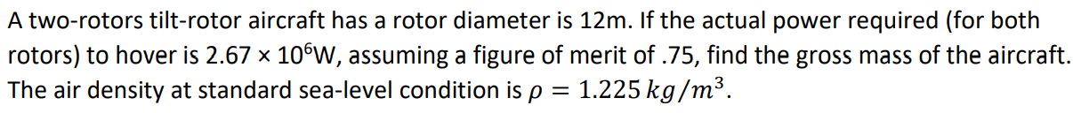 Solved A two-rotors tilt-rotor aircraft has a rotor diameter | Chegg.com