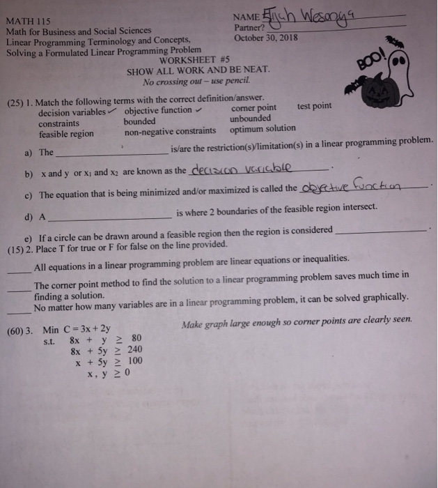 Solved MATH 115 Math for Business and Social Sciences Linear | Chegg.com