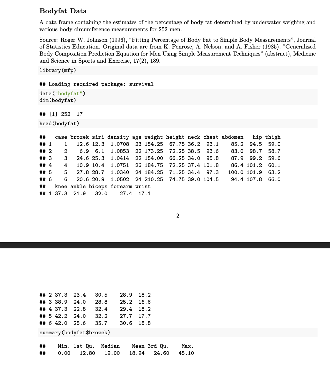 Solved The variable siri in the bodyfat dataset (see image), | Chegg.com