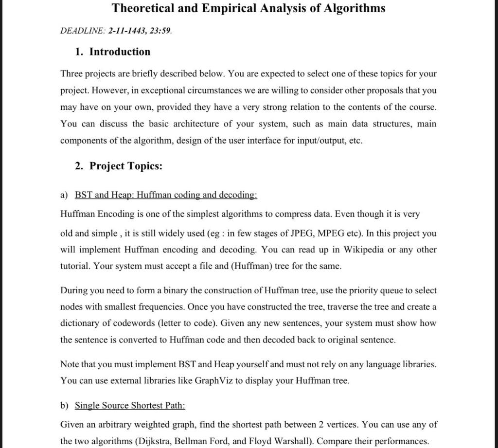 Solved Theoretical and Empirical Analysis of Algorithms | Chegg.com