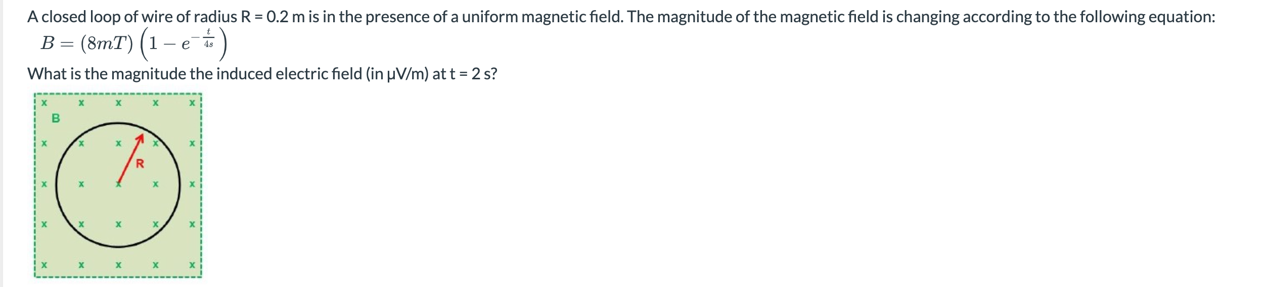 Solved A closed loop of wire of radius R=0.2 m is in the | Chegg.com