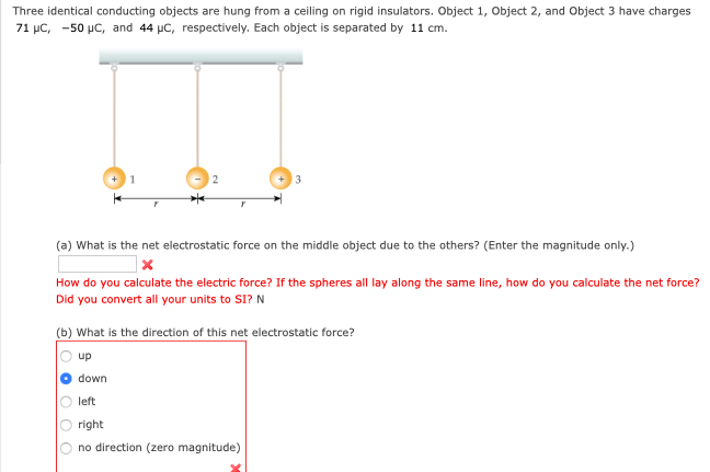 Solved Three identical conducting objects are hung from a | Chegg.com