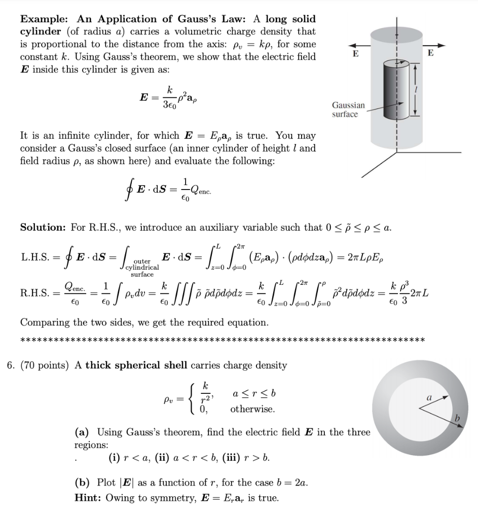 Solved Example: An Application of Gauss's Law: A long solid | Chegg.com