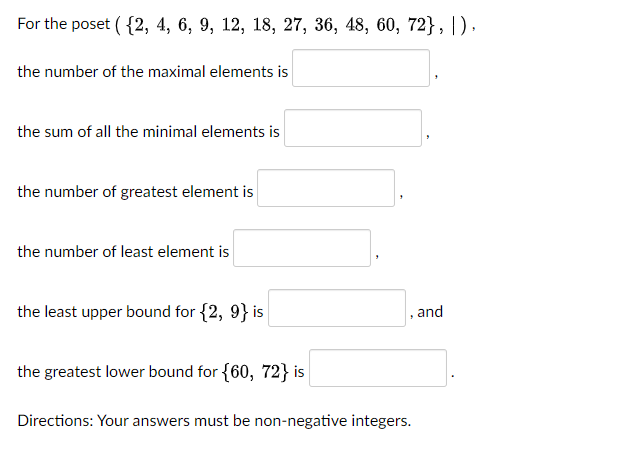 Solved For the poset ( {2, 4, 6, 9, 12, 18, 27, 36, 48, 60, | Chegg.com