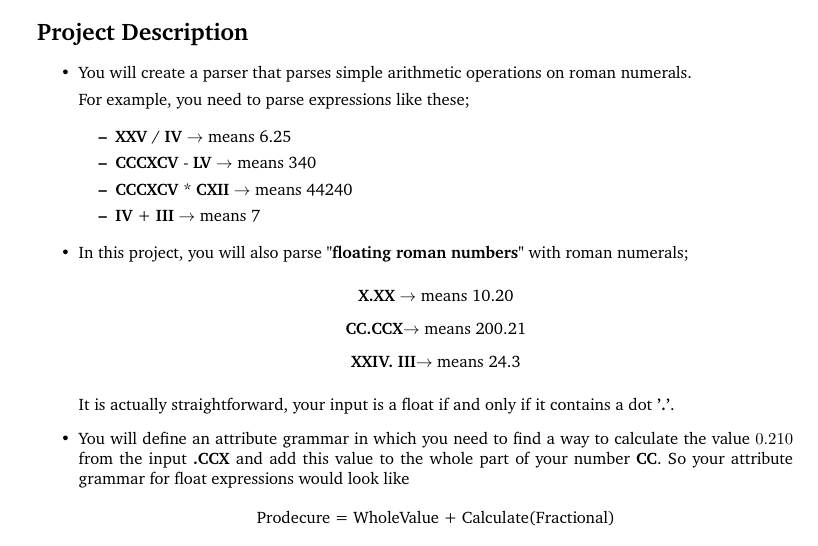 Solved Project Description You will create a parser that | Chegg.com
