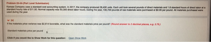 Solved Problem 23-4A (Part Level Submission) Kansas Company | Chegg.com
