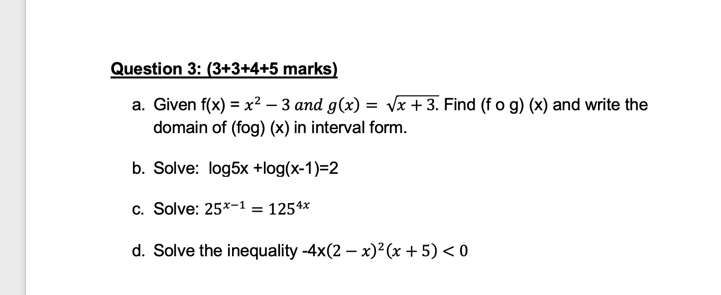 a. Given f(x)=x2−3 and g(x)=x+3. Find ( f∘g)(x) and | Chegg.com
