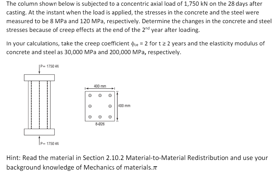 Solved The column shown below is subjected to a concentric | Chegg.com