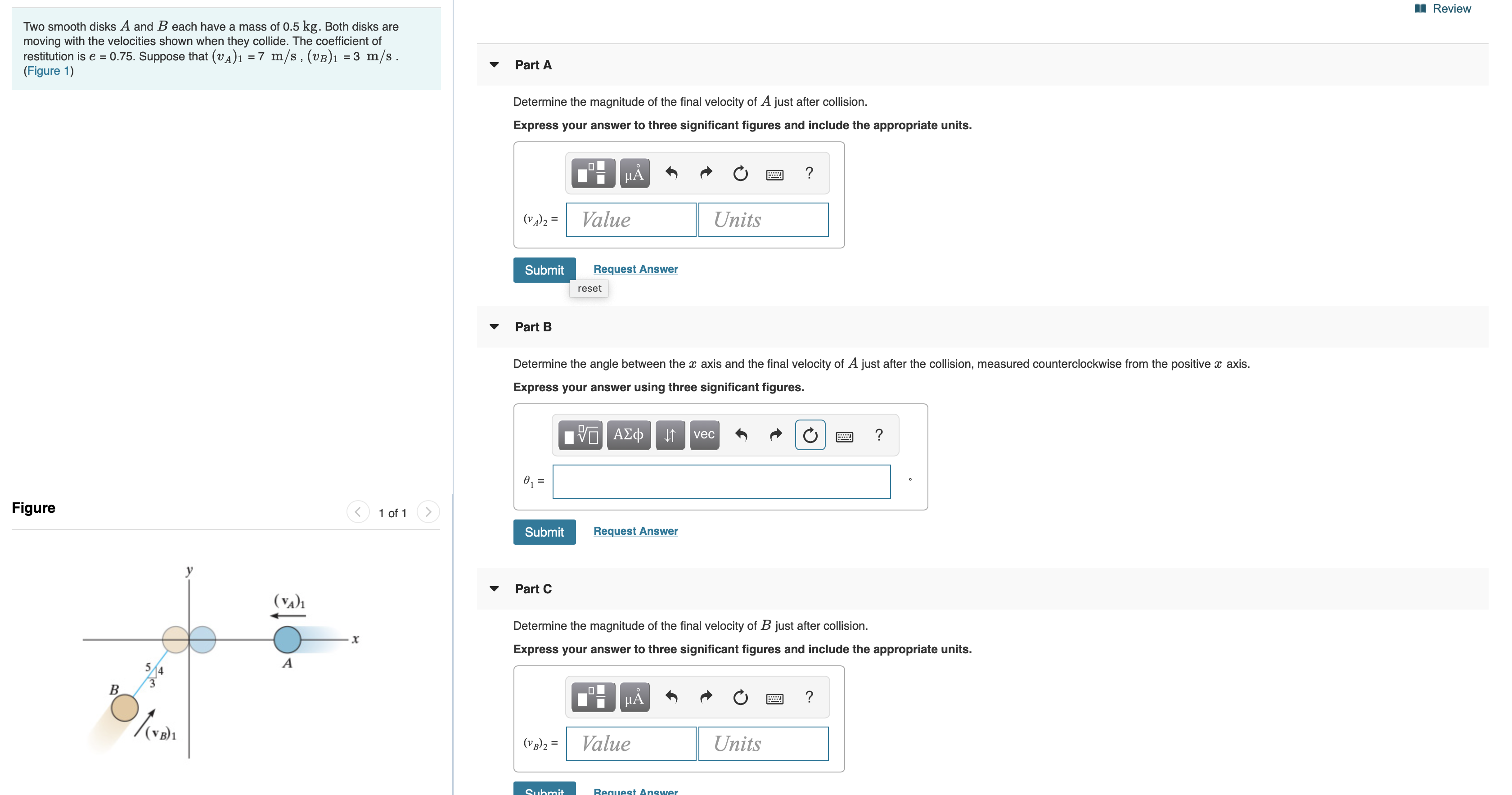 Solved 1 Review Two smooth disks A and B each have a mass of | Chegg.com