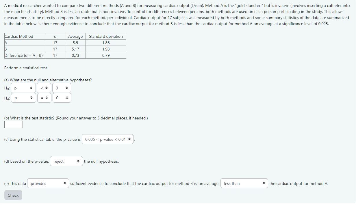 Solved Perform a statistical test. (a) What are the null and | Chegg.com