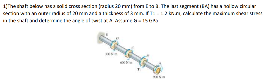 Solved 1)The shaft below has a solid cross section (radius | Chegg.com