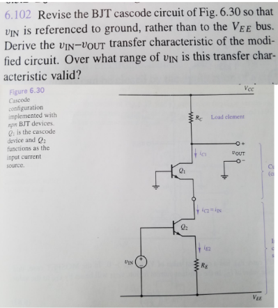 Solved 6.102 Revise the BJT cascode circuit of Fig. 6.30 so | Chegg.com