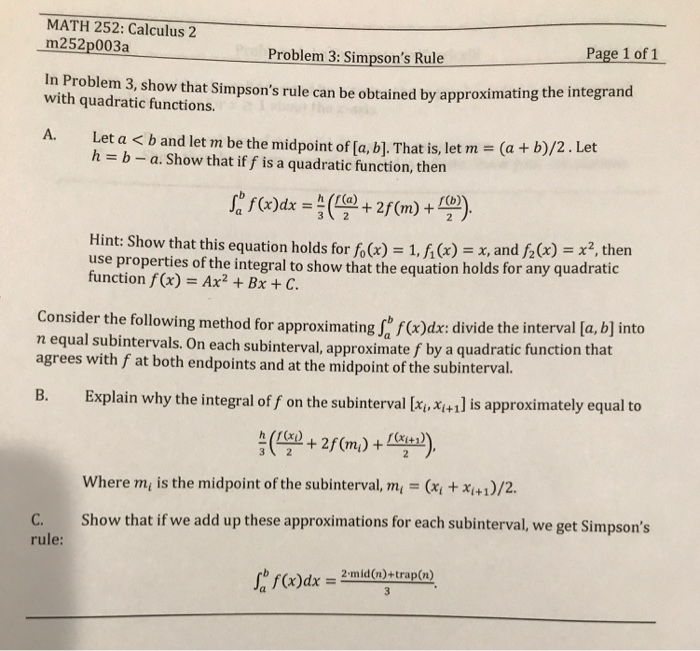 Solved Show that Simpson's rule can be obtained by | Chegg.com