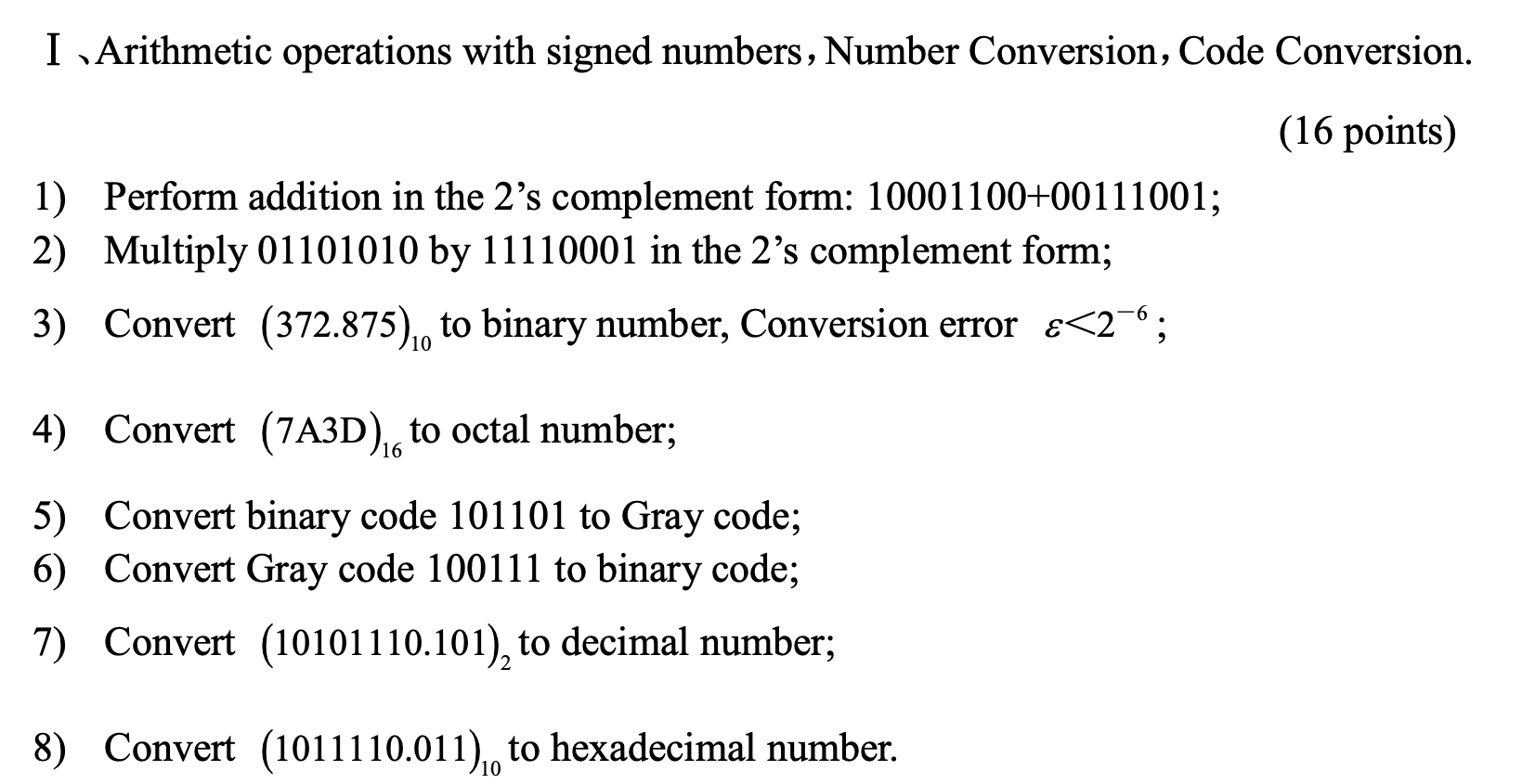 Solved I Arithmetic operations with signed numbers, Number | Chegg.com