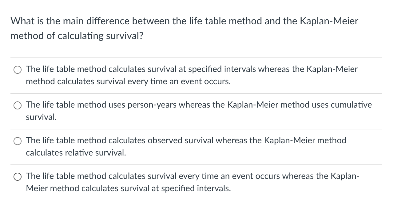 Solved What is the main difference between the life table | Chegg.com
