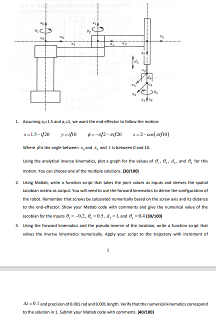 Solved 1. Assuming a1=1.5 and a2=1, we want the end-effector | Chegg.com
