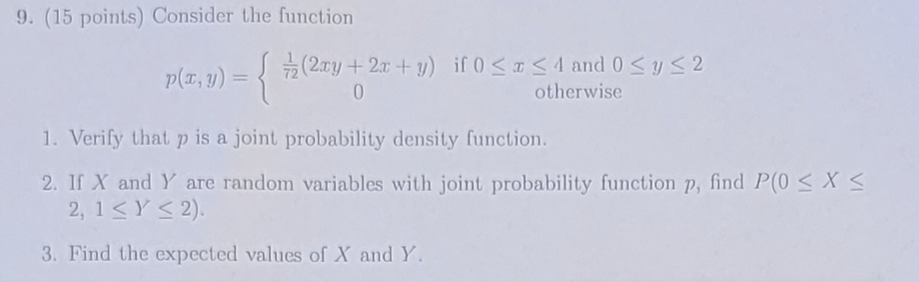 Solved 9. (15 points) Consider the function | Chegg.com
