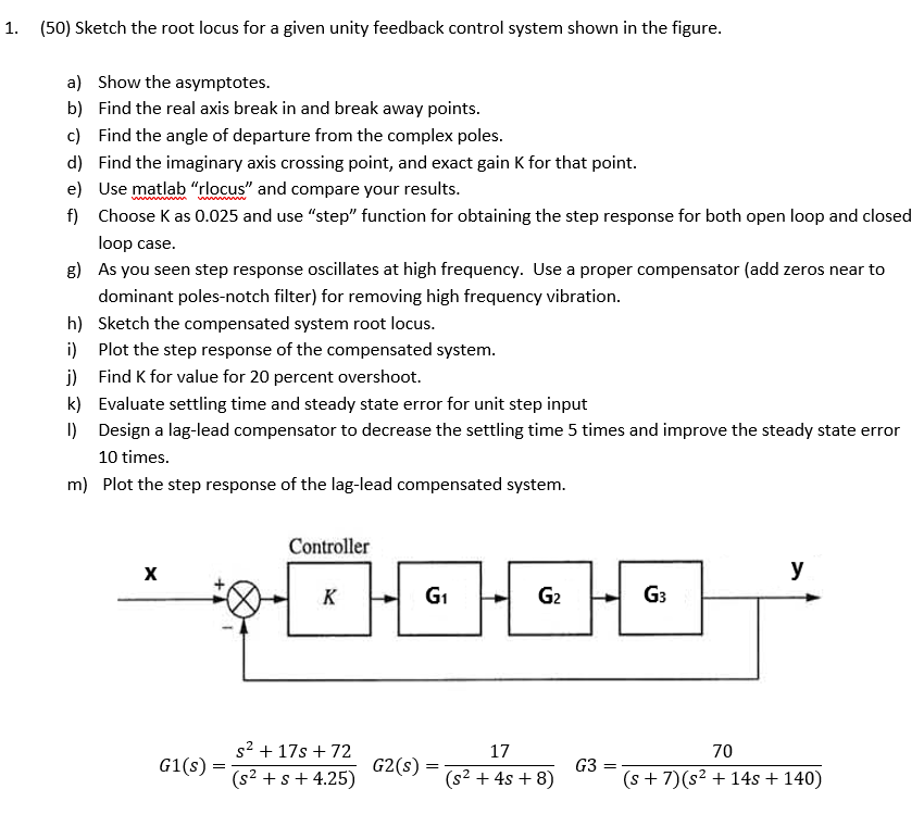 Solved 1. (50) Sketch the root locus for a given unity | Chegg.com