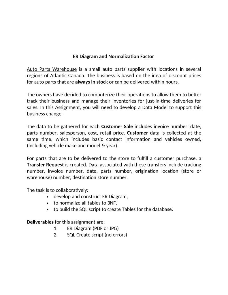 Solved ER Diagram and Normalization Factor Auto Parts | Chegg.com