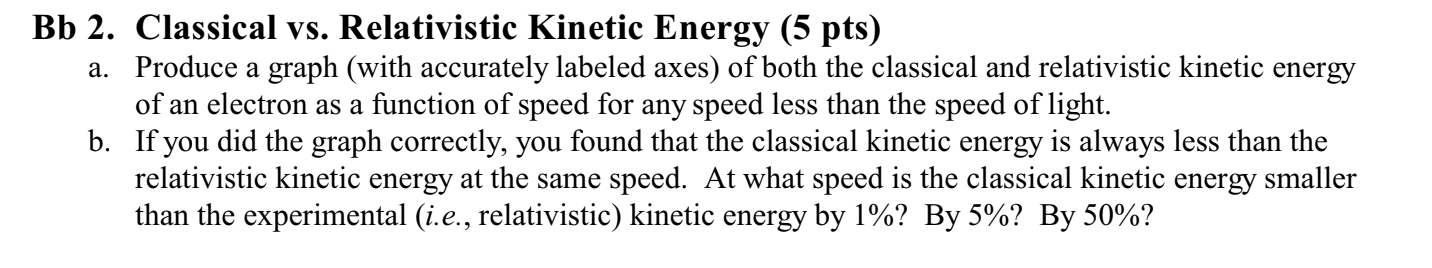 Solved Bb 2. Classical vs. Relativistic Kinetic Energy (5 | Chegg.com