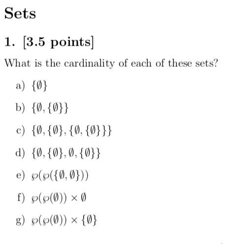 Solved Sets 1. [3.5 points] What is the cardinality of each | Chegg.com