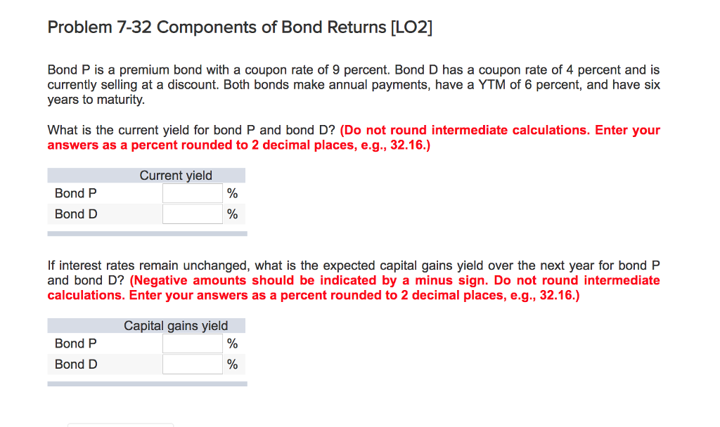 Solved Problem 7-32 Components of Bond Returns [LO2] Bond P | Chegg.com