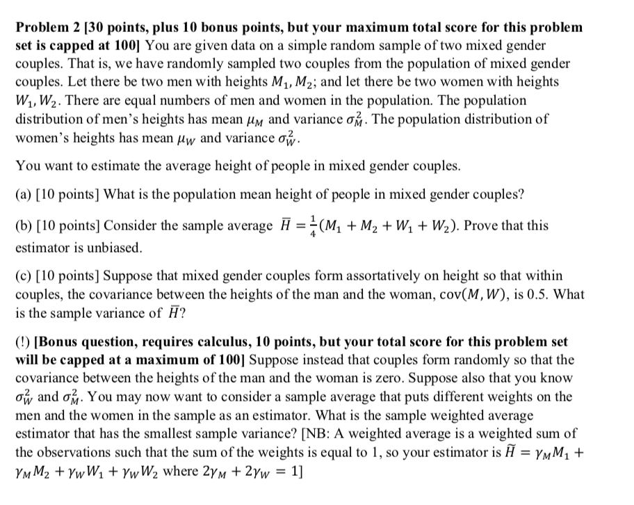 Solved Problem 2 [30 points, plus 10 bonus points, but your | Chegg.com