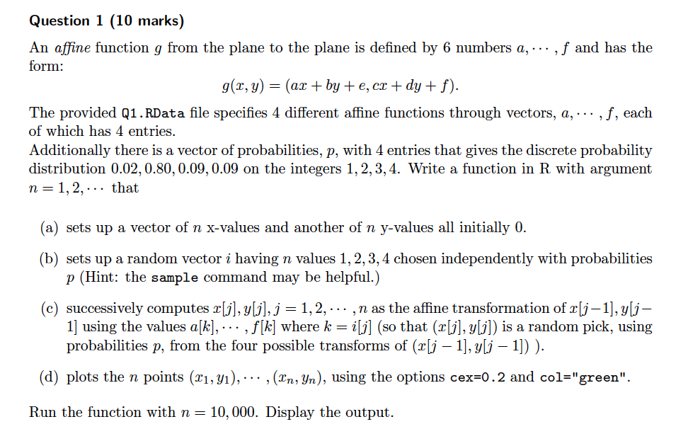 = Question 1 (10 marks) An affine function g from the | Chegg.com