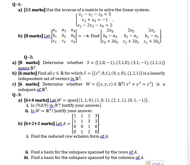 Solved [12 marks] Use the inverse of a matrix to solve the | Chegg.com