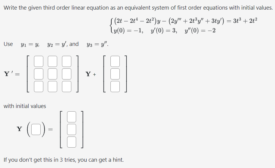 Solved Write the given third order linear equation as an | Chegg.com
