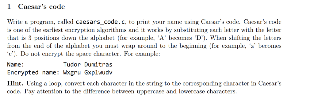 Solved 1 Caesar S Code Write A Program Called