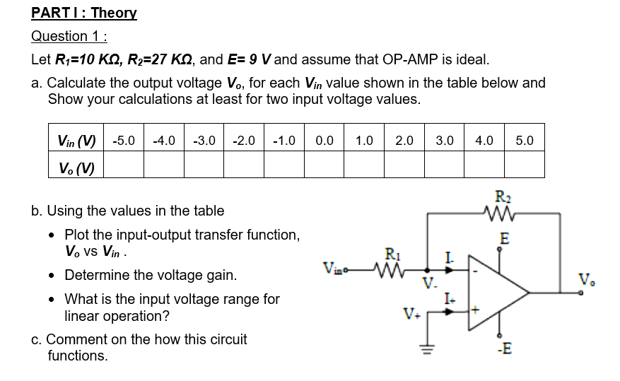 Solved PARTI: Theory Question 1 : Let Ry=10 KQ, R2=27 K, and | Chegg.com