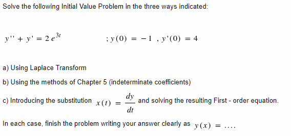 Solved Solve the following Initial Value Problem in the | Chegg.com