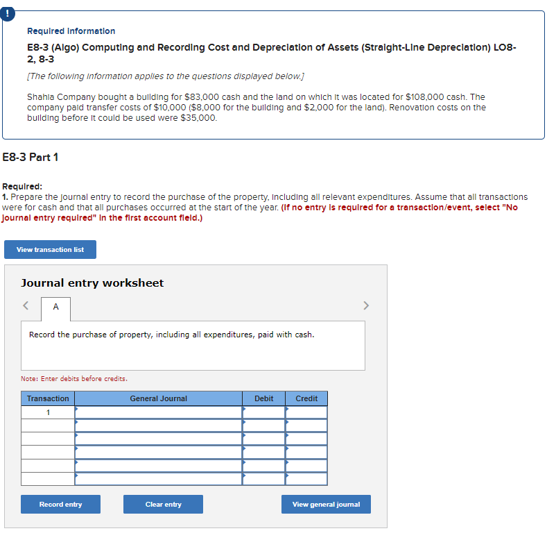 Solved ! Required Information E8-3 (Algo) Computing and | Chegg.com