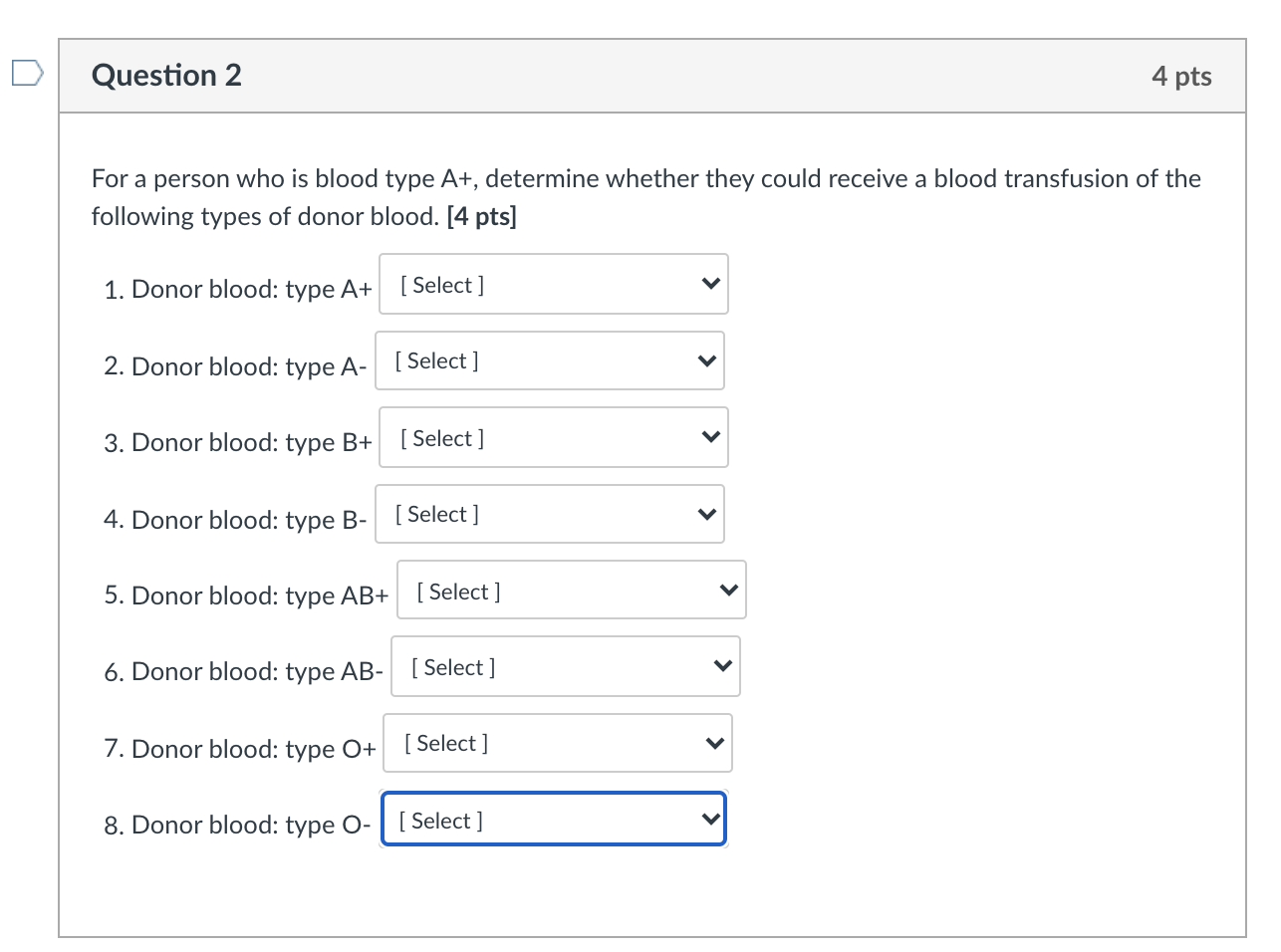 Solved Question 2 4 pts For a person who is blood type A+, | Chegg.com