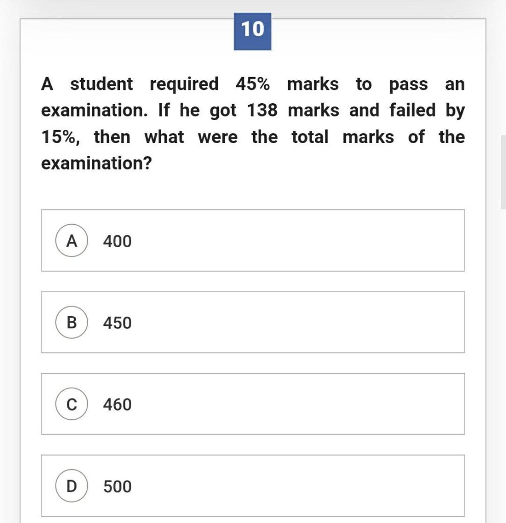 Solved 10 an A student required 45% marks to pass | Chegg.com