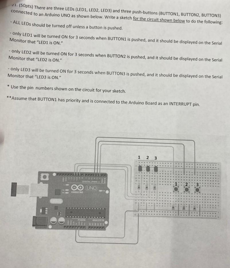 Solved 21. (50pts) There are three LEDs (LED1, LED2, LED3) | Chegg.com