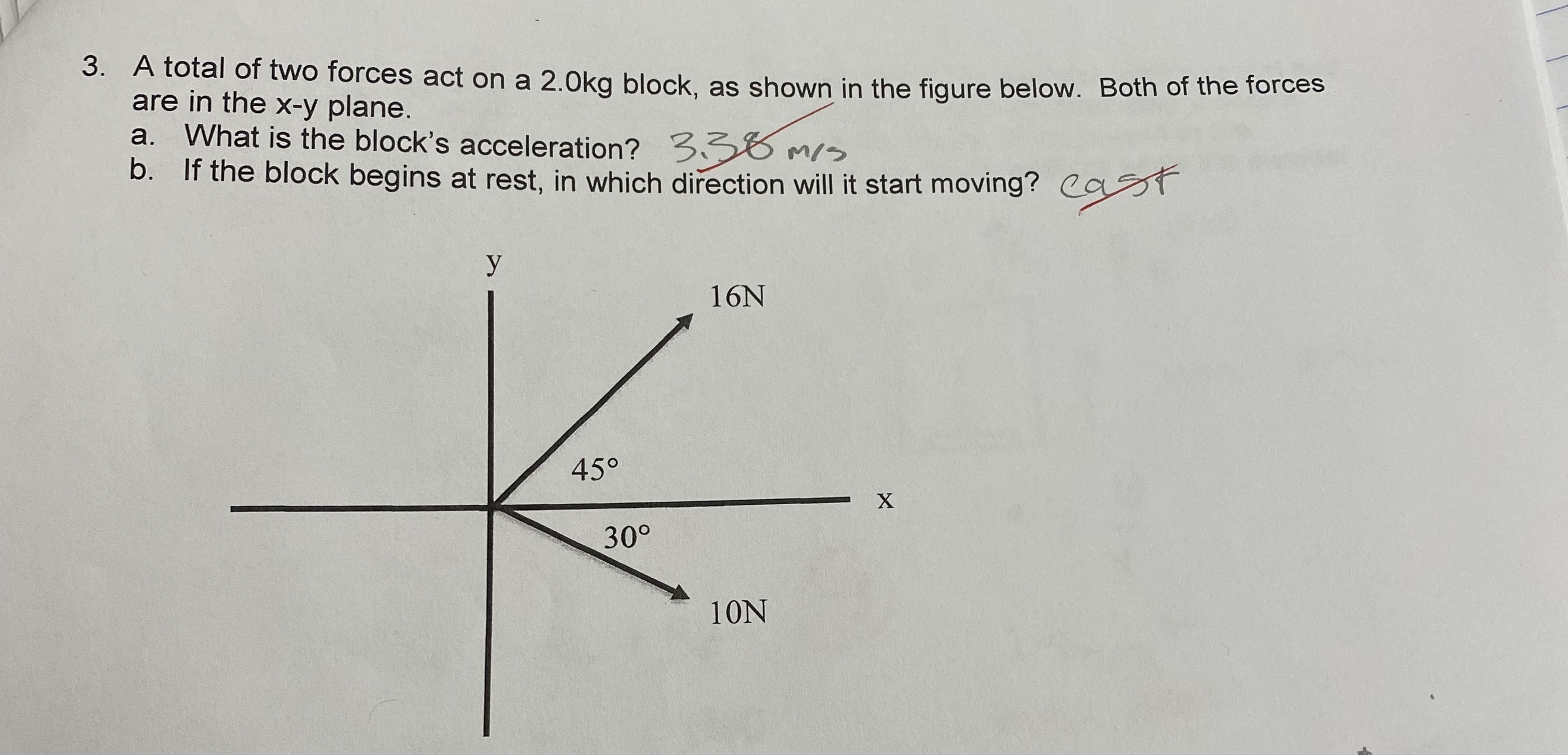 Solved A total of two forces act on a 2.0kg ﻿block, as shown | Chegg.com