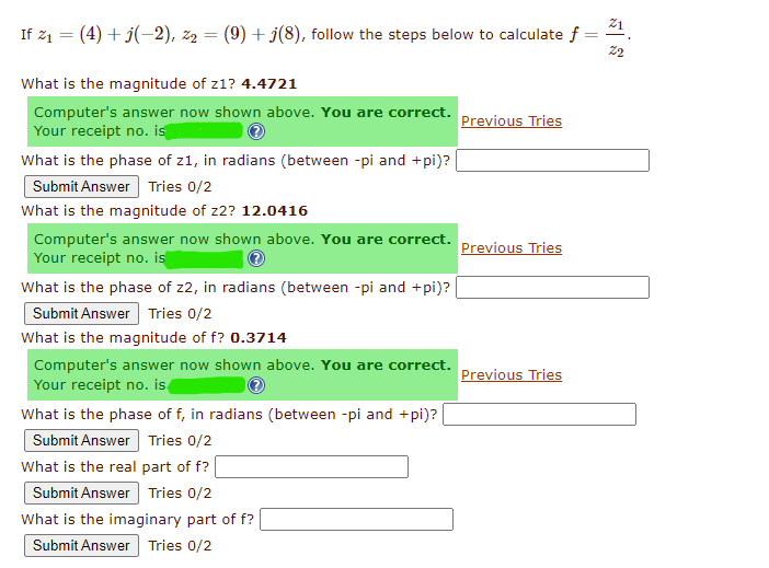 Solved If z1=(4)+j(−2),z2=(9)+j(8), follow the steps below | Chegg.com