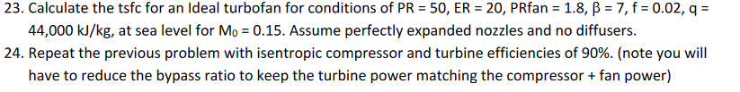 23. Calculate the tsfc for an Ideal turbofan for | Chegg.com