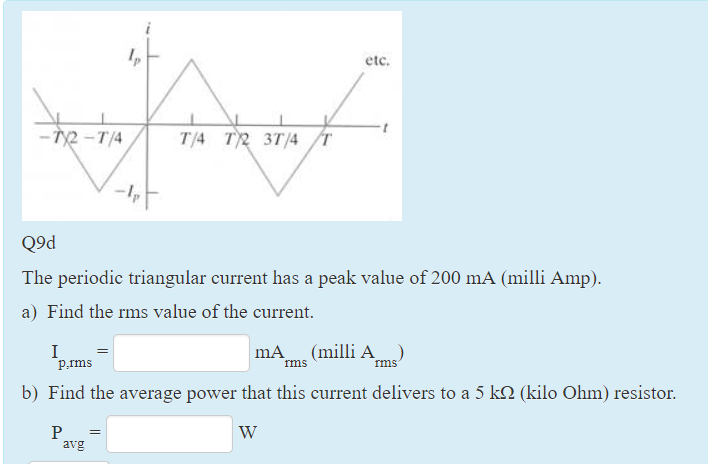 Solved etc. Q9d The periodic triangular current has a peak | Chegg.com
