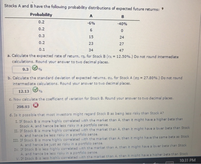 Solved Stocks A and B have the following probability | Chegg.com