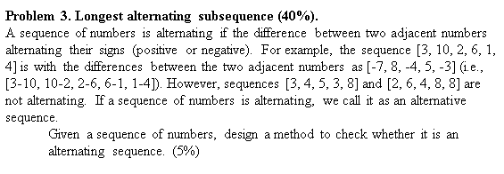 Solved Problem 3. Longest alternating subsequence (40%). A | Chegg.com