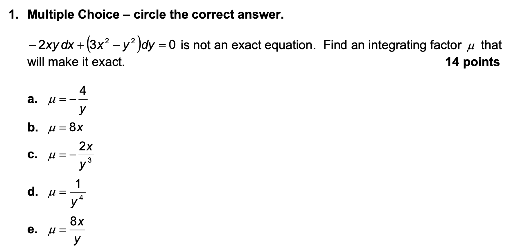 Solved 1. Multiple Choice - circle the correct answer. - = - | Chegg.com