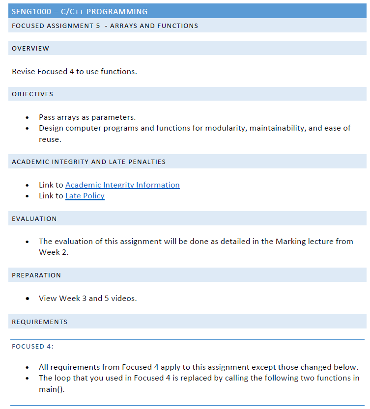 Solved SENG1000 - C/C++ PROGRAMMING FOCUSED ASSIGNMENT 5 - | Chegg.com