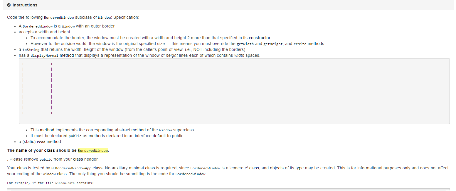 Solved Code the following Borderedwindow Subclass of window: | Chegg.com