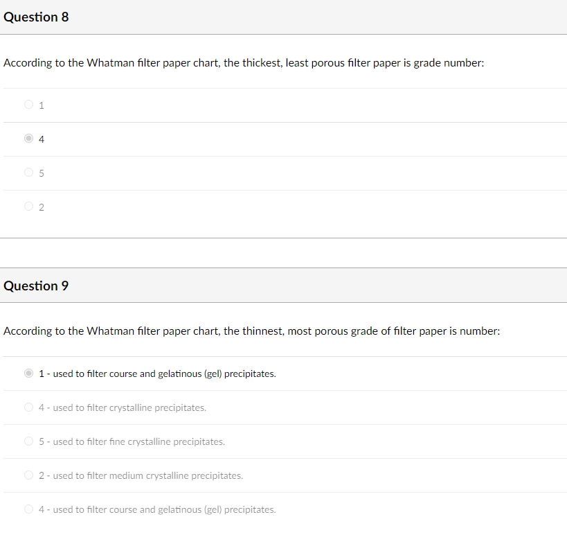Question 8 According to the Whatman filter paper | Chegg.com