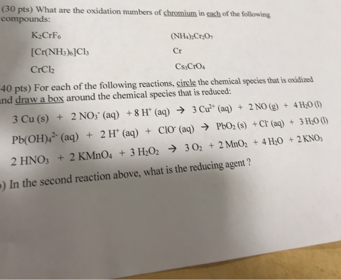 Solved (30 pts) What are the oxidation numbers of chromium | Chegg.com